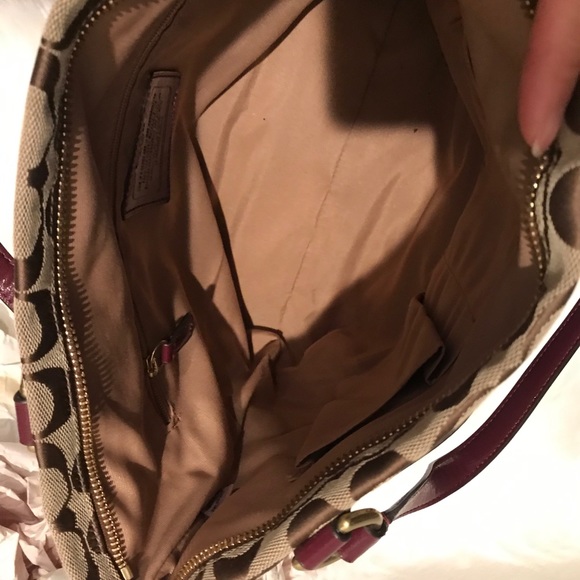 Coach | Bags | Coach Signature Merlot Stripe Tote Bag | Poshmark